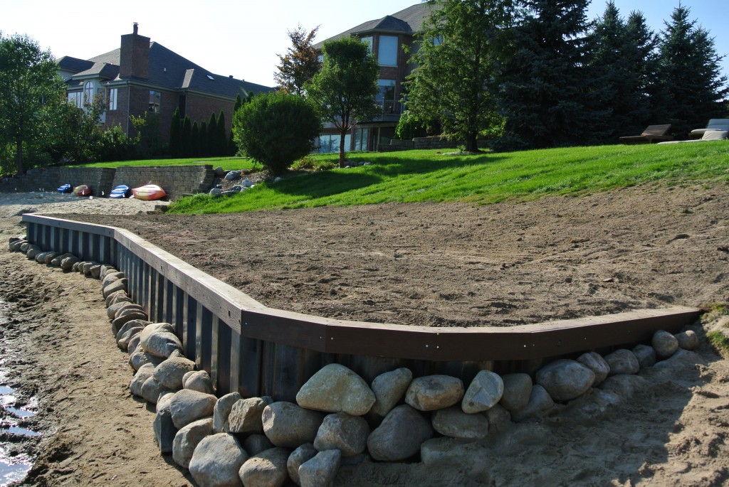 Black Steel Seawall and Inlet Area Built in Ann Arbor, MI